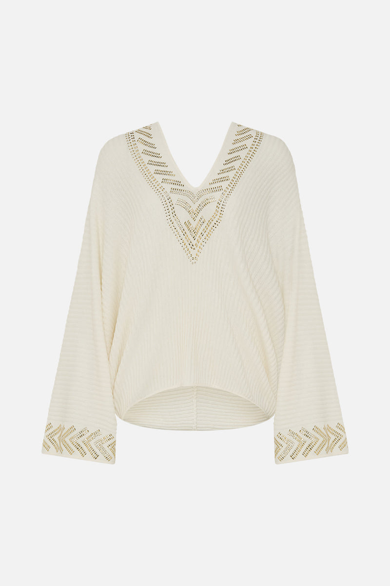 The Valley Of The Queens Relaxed V Neck Knit Top | CAMILLA US – CAMILLA