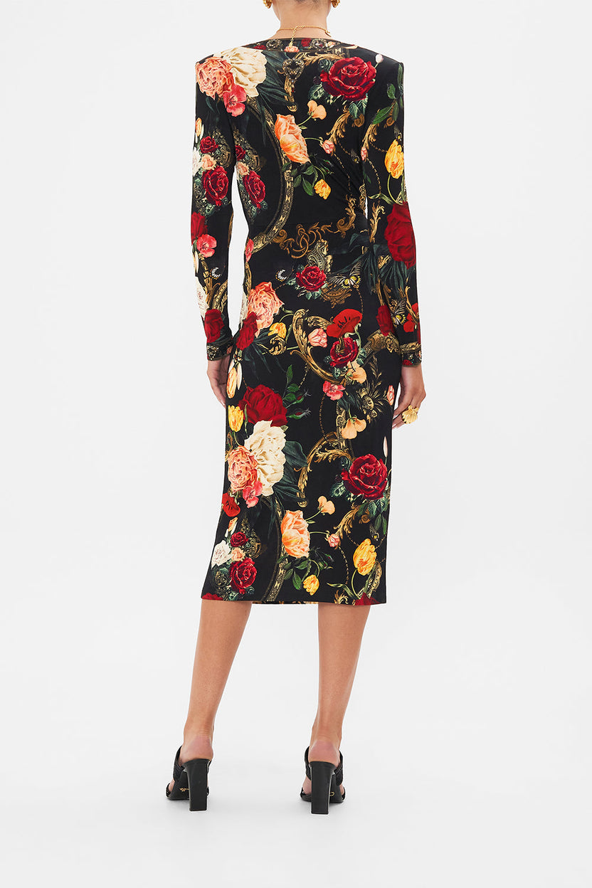 V-NECK MIDI CROSS FRONT DRESS MAGIC IN THE MANUSCRIPTS – CAMILLA