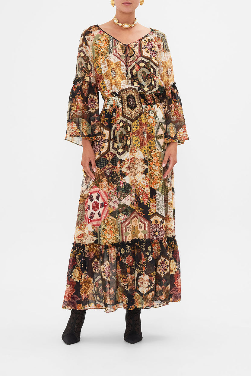 LONG DRESS WITH GATHERED BELL SLEEVE STITCHED IN TIME – CAMILLA