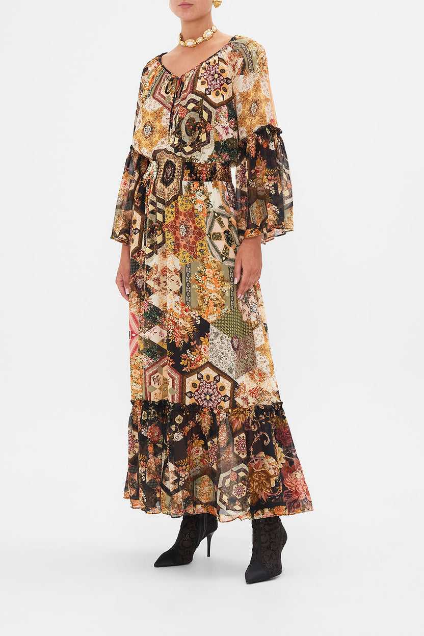 LONG DRESS WITH GATHERED BELL SLEEVE STITCHED IN TIME – CAMILLA
