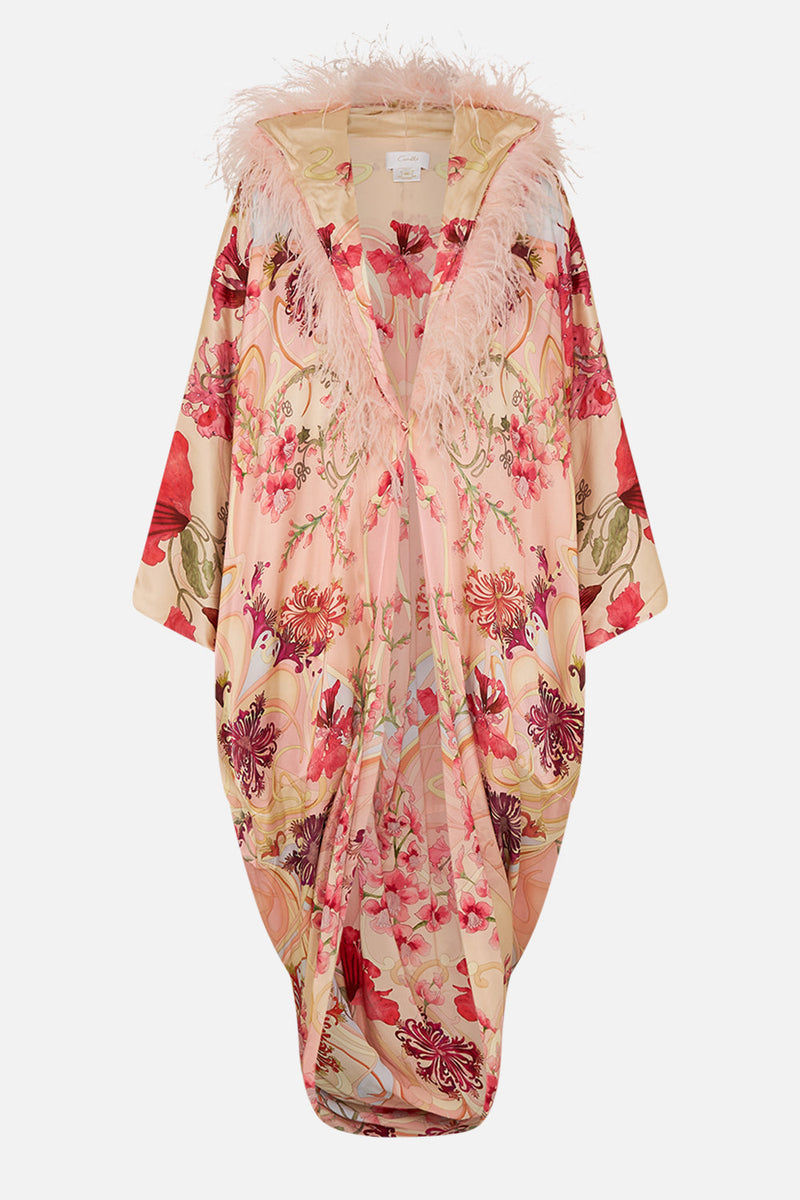 DRAPED BACK LAYER WITH FEATHER COLLAR BLOSSOMS AND BRUSHSTROKES – CAMILLA