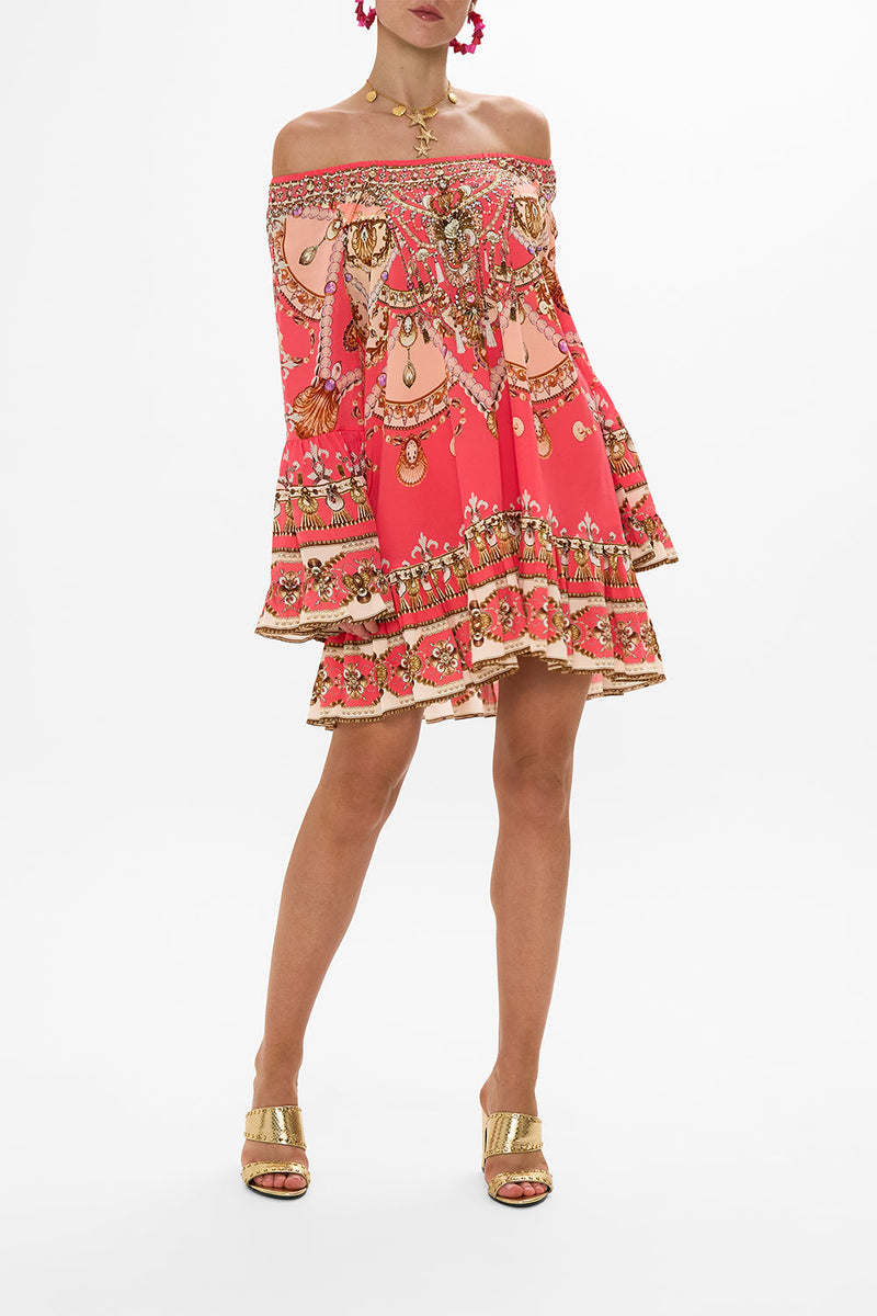 Shell Games Off Shoulder Red Frill Dress | Silk Mini Dress | CAMILLA US ...