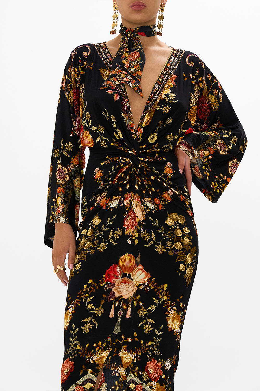 LONG SPLIT FRONT TWIST DRESS STITCHED IN TIME – CAMILLA