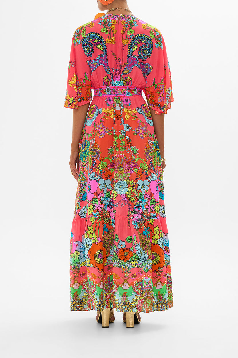 WAISTED DRESS WITH HEM RUFFLE WINDMILLS AND WILDFLOWERS – CAMILLA