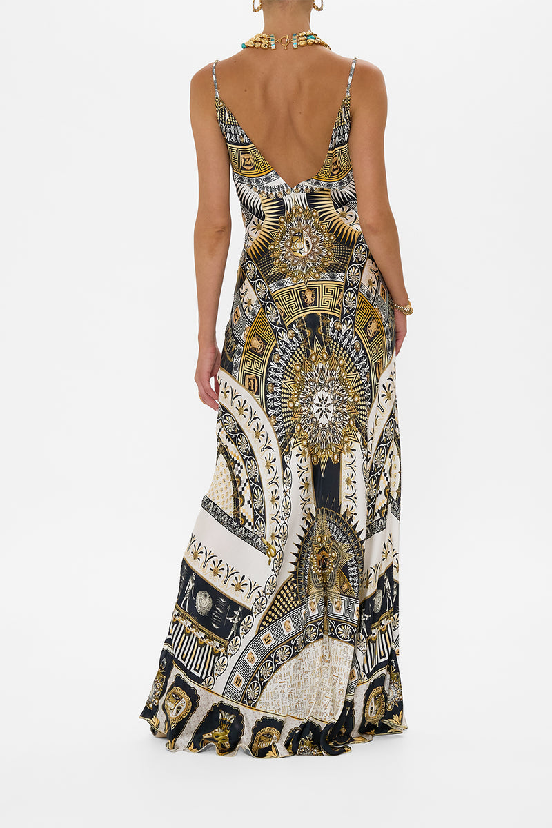 The Temples Of Dendara V Neck Long Bias Slip Dress With Train | CAMILLA ...