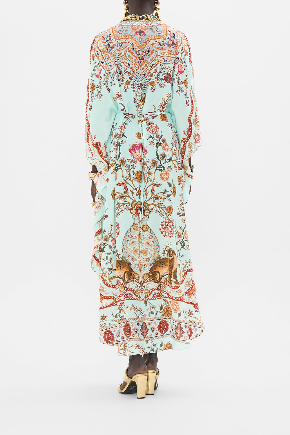 CAMILLA Gathered Waist Kaftan in Weaving Worlds print