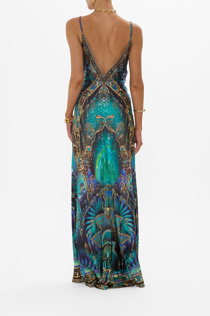 The Defy Gravity V Neck Long Bias Slip Dress With Train | CAMILLA US ...