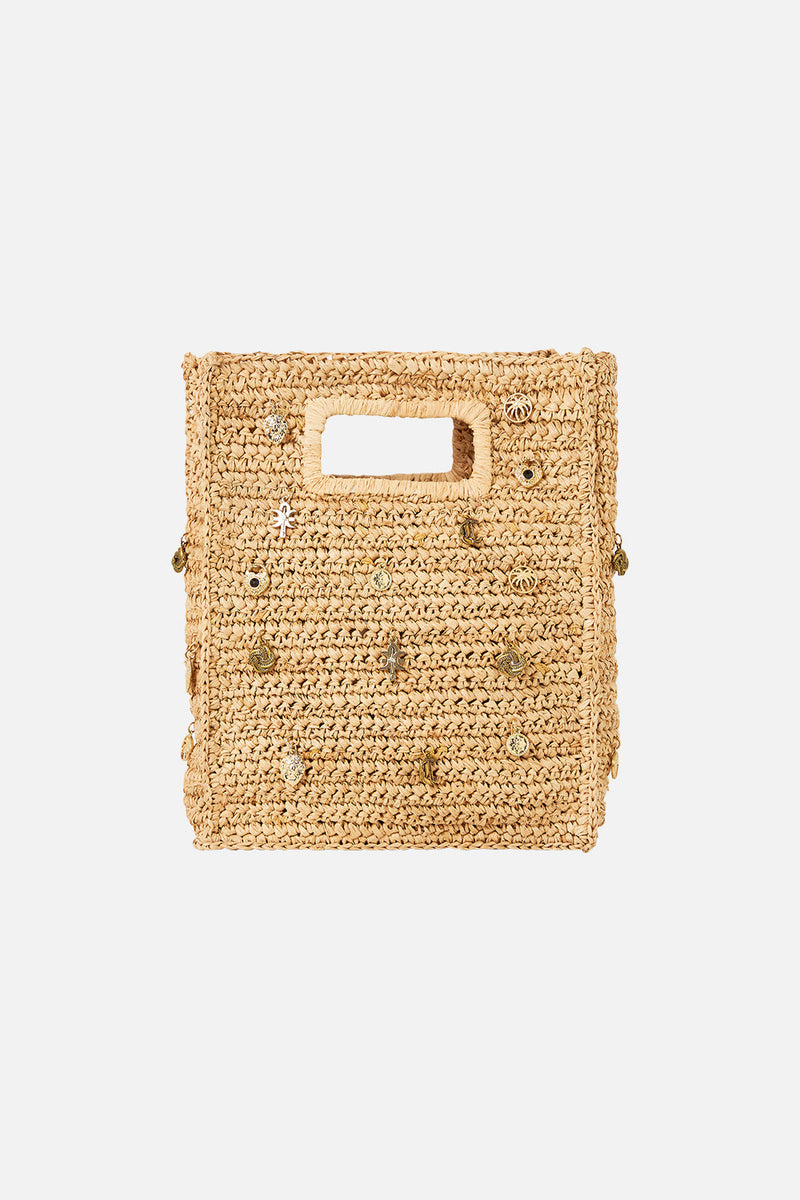 Natural Raffia Mini North South Tote With Charms | CAMILLA US – CAMILLA
