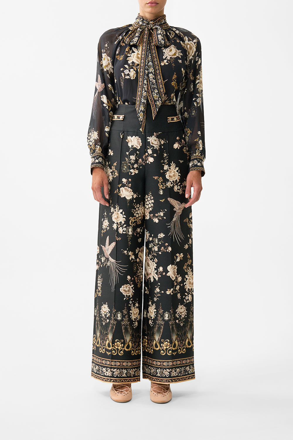 The Flamenco Folklore Detachable Pussy Bow Raglan Blouse | CAMILLA US ...