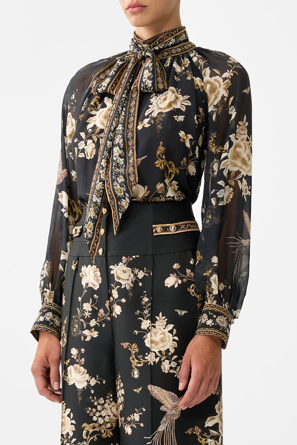 The Flamenco Folklore Detachable Pussy Bow Raglan Blouse | CAMILLA US ...