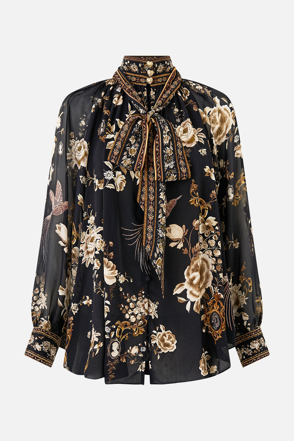 The Flamenco Folklore Detachable Pussy Bow Raglan Blouse | CAMILLA US ...