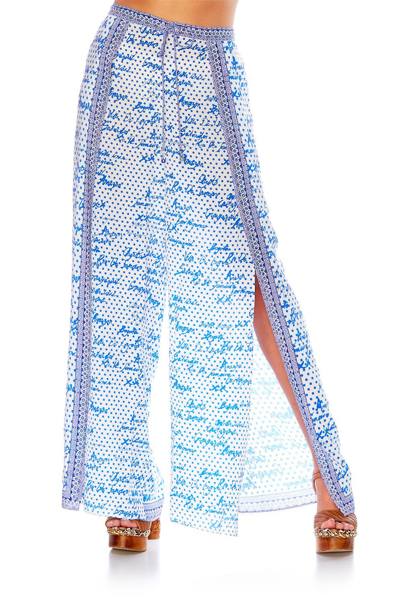 SPLIT PANT WITH DRAWSTRING WAIST POLKA FACE – CAMILLA
