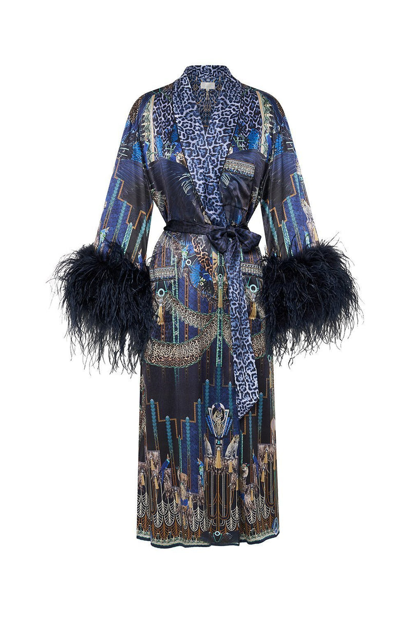 LONG ROBE WITH FLARED SLEEVE DRIPPING IN DECO – CAMILLA
