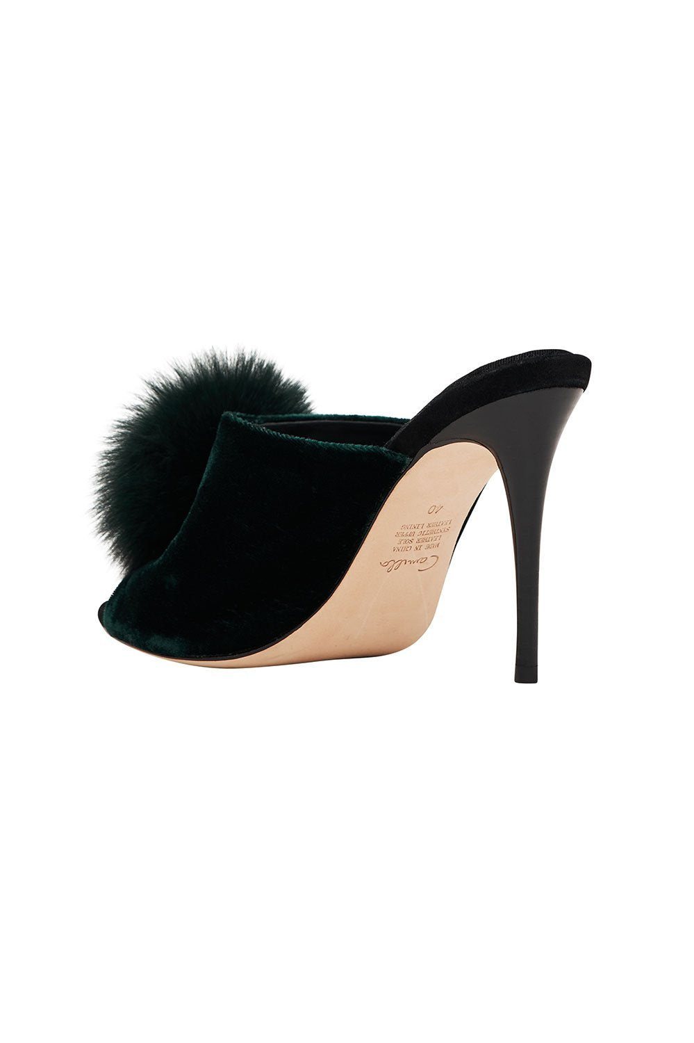 HEELED MULE LUXE EMERALD – CAMILLA