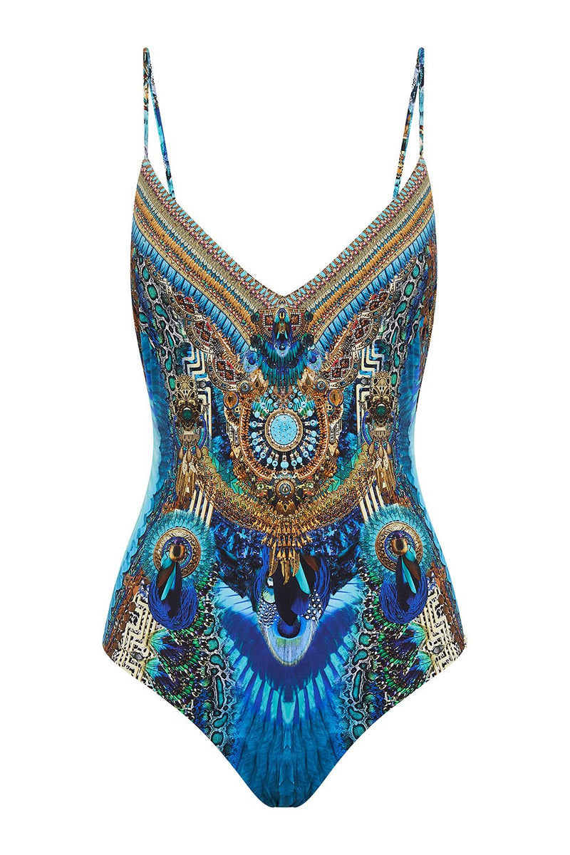 TIE BACK V-NECK ONE PIECE TEMPLE TEMPTRESS – CAMILLA