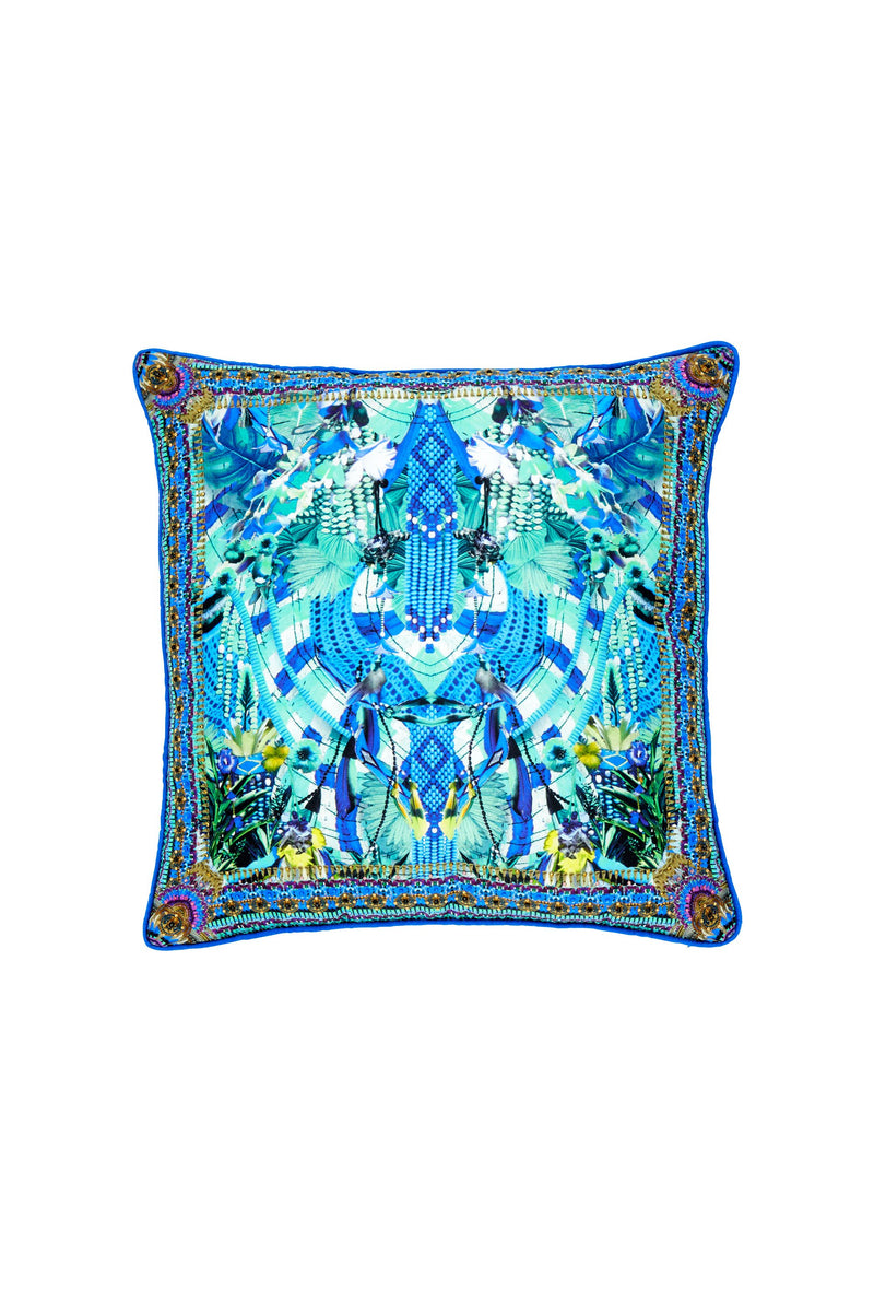 SMALL SQUARE CUSHION AMAZON AZURE – CAMILLA