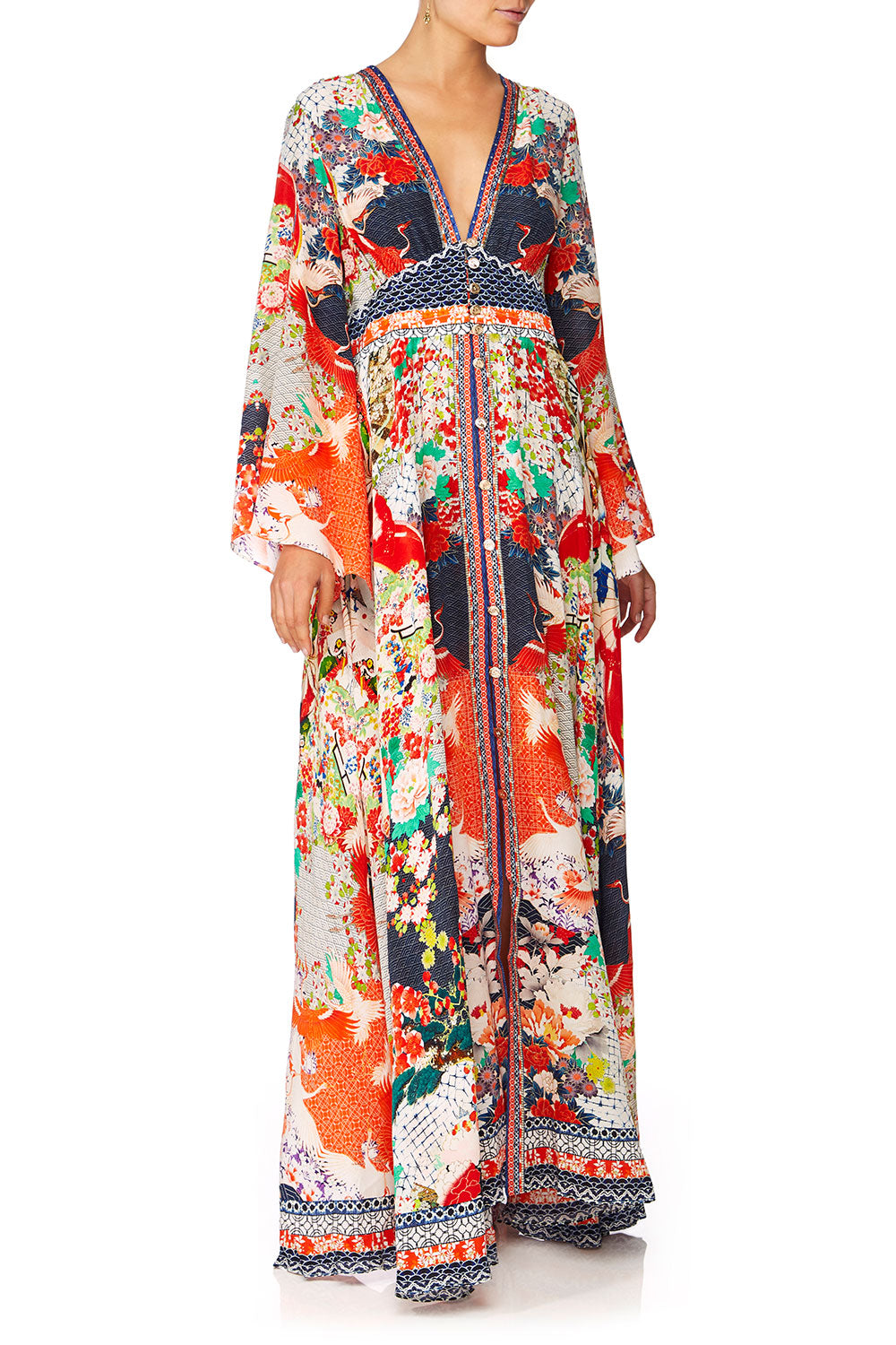 KIMONO SLEEVE DRESS WITH SHIRRING DETAIL GEISHA GIRL – CAMILLA