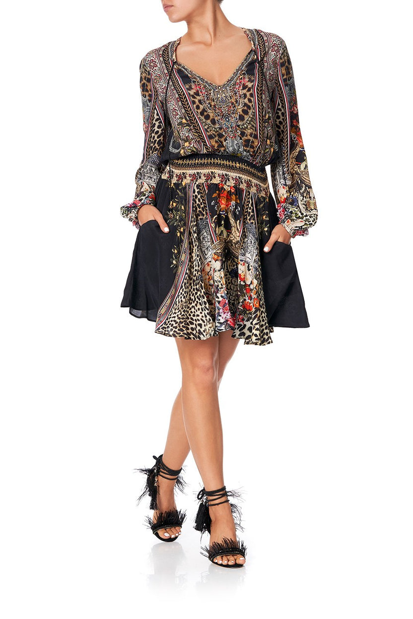 SHIRRED RELAXED SHORT DRESS MARAIS AT MIDNIGHT – CAMILLA