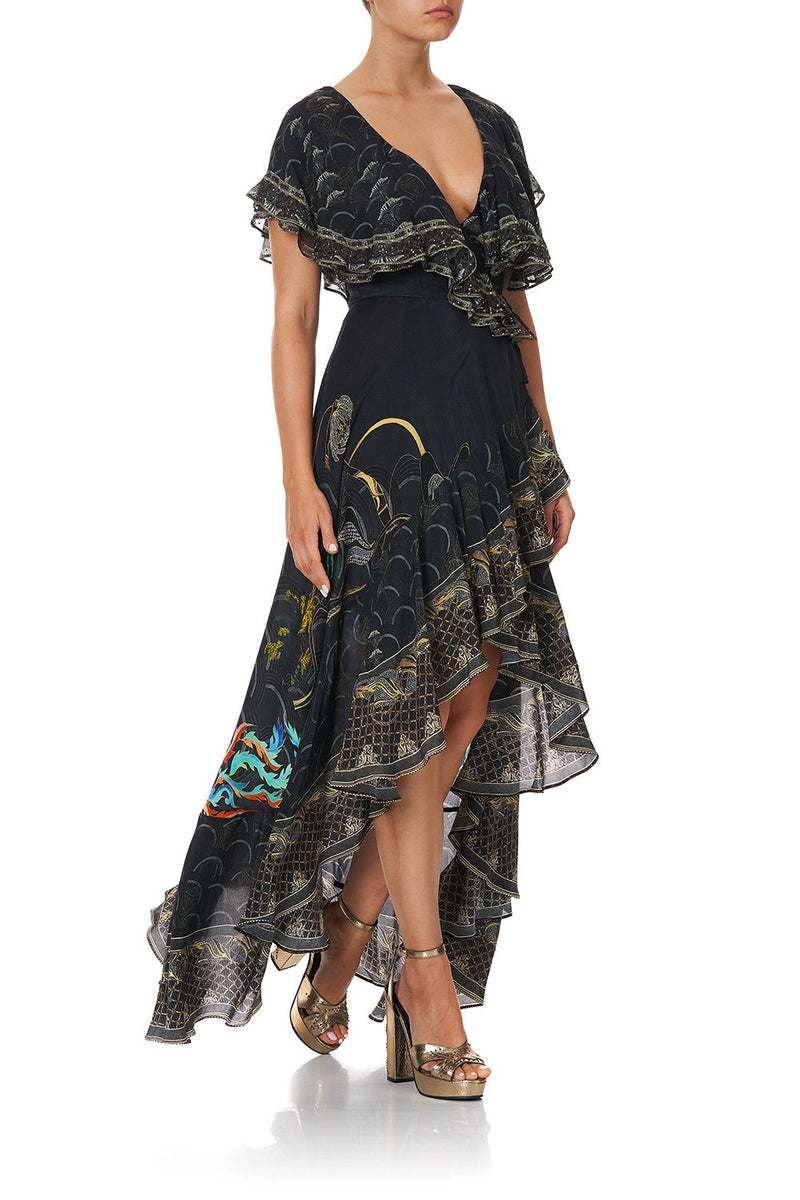 FRILL SLEEVE LONG DRESS WISE WINGS – CAMILLA