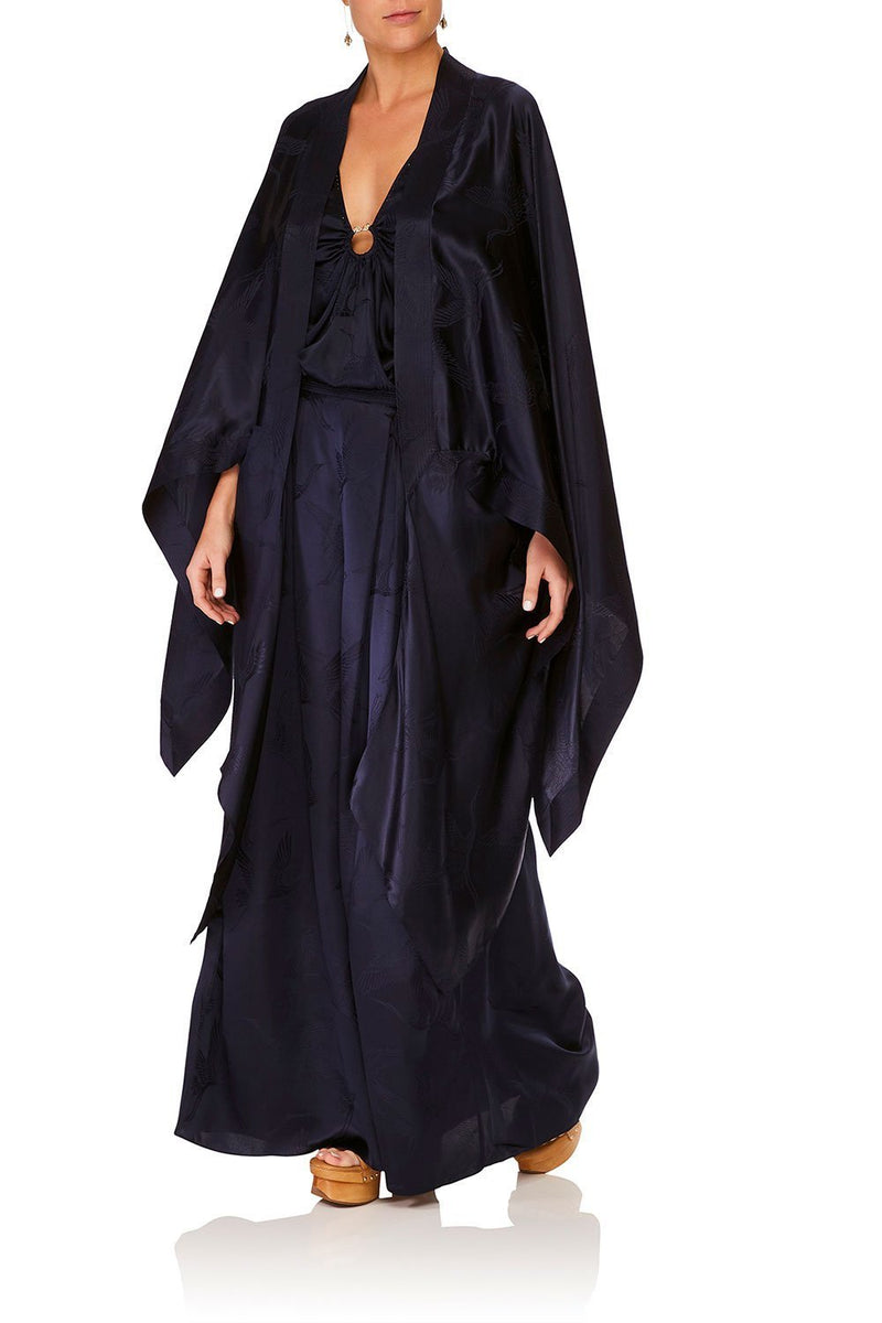 LONG DRAPED ROBE SOLID NAVY – CAMILLA