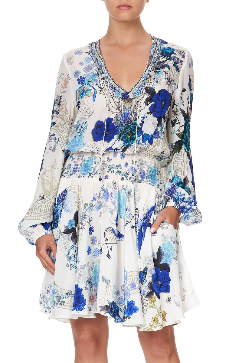 SHIRRED RELAXED SHORT DRESS WHITE SIDE OF THE MOON – CAMILLA