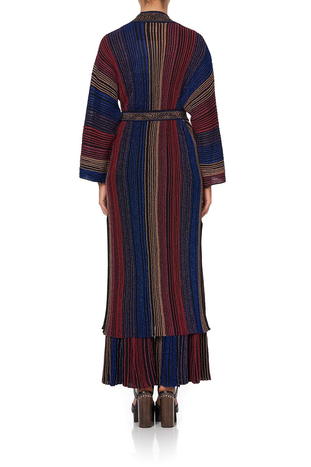 METALLIC KNIT CARDI WITH TIE FOLK RIVER – CAMILLA