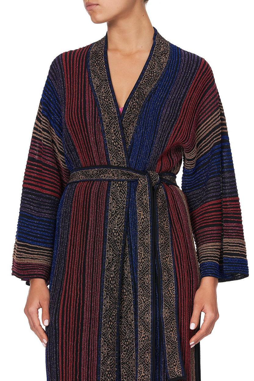 METALLIC KNIT CARDI WITH TIE FOLK RIVER – CAMILLA