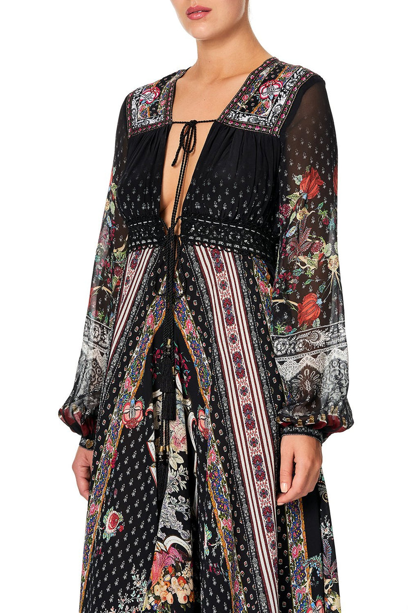 PEASANT DRESS WITH TIE FRONT HAUTE PROVINCIAL – CAMILLA
