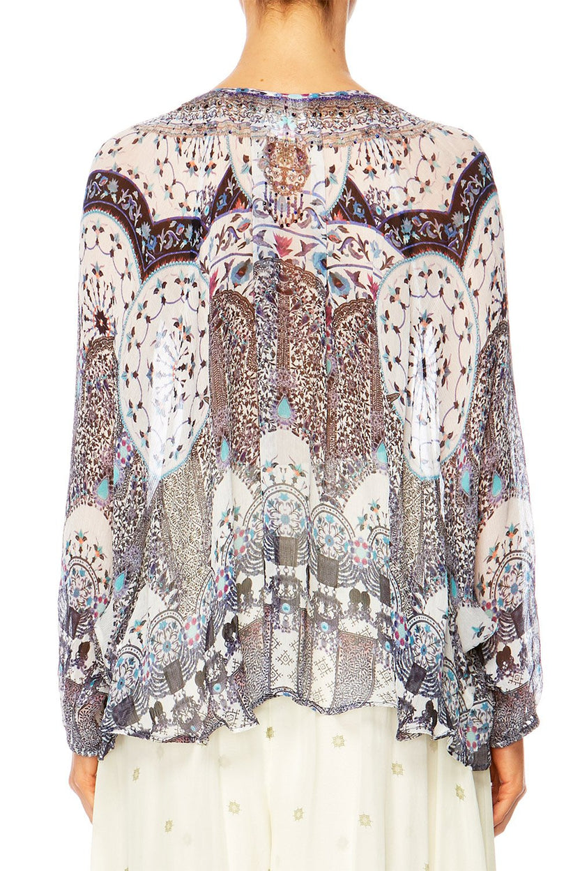 TIE FRONT HIGH LOW HEM BLOUSE IN THE CONSTELLATIONS – CAMILLA