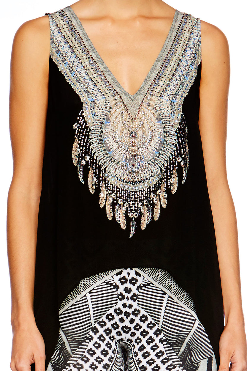 HIGH LOW CROSS BACK TOP BLACK – CAMILLA