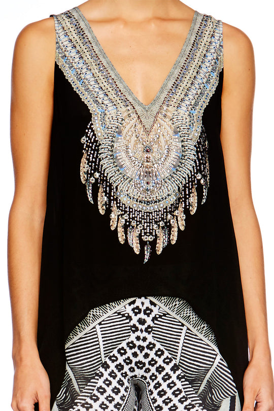 HIGH LOW CROSS BACK TOP BLACK – CAMILLA